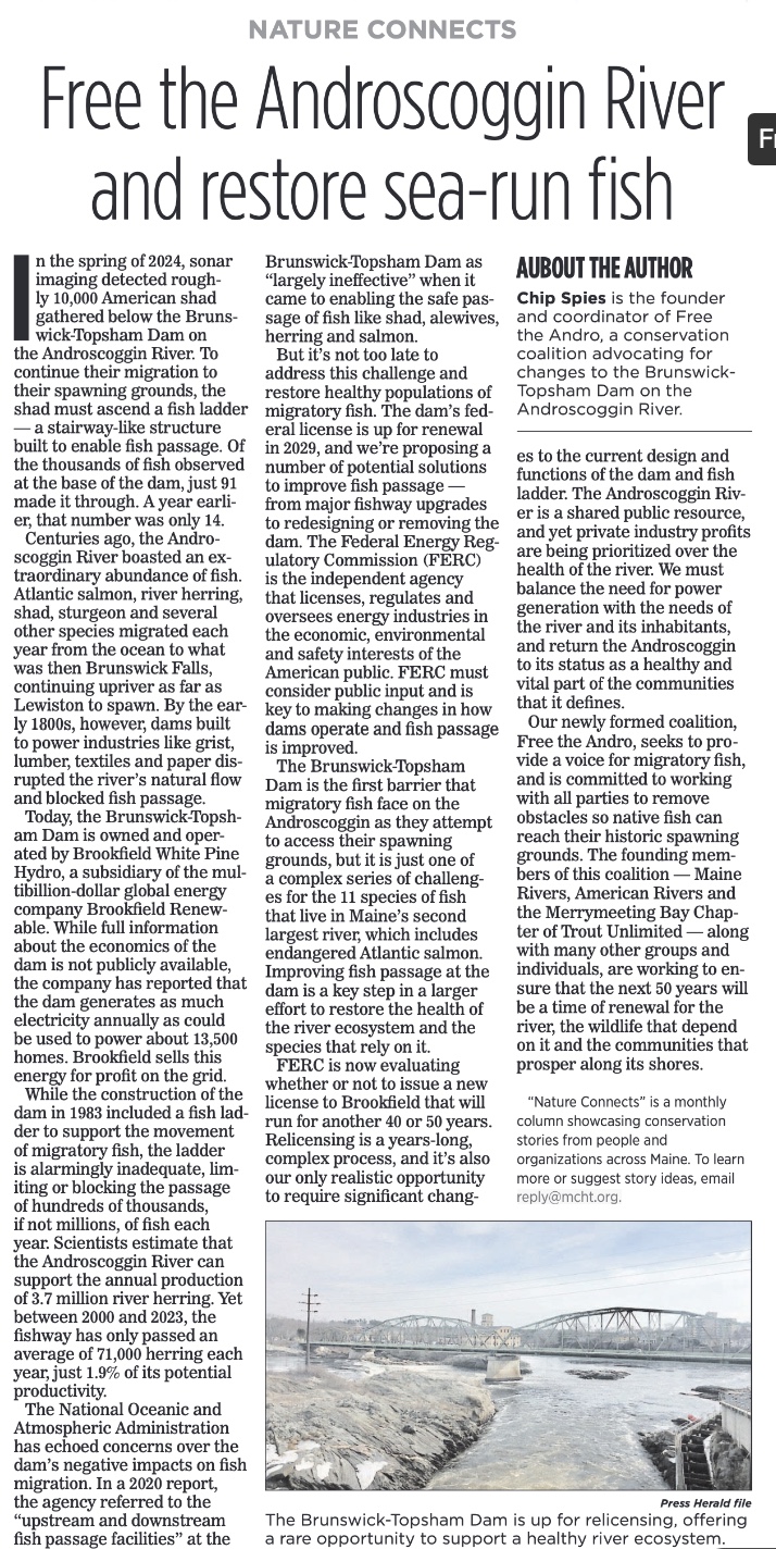 Portland Press Article “Free the Androscoggin River and restore sea-run ...